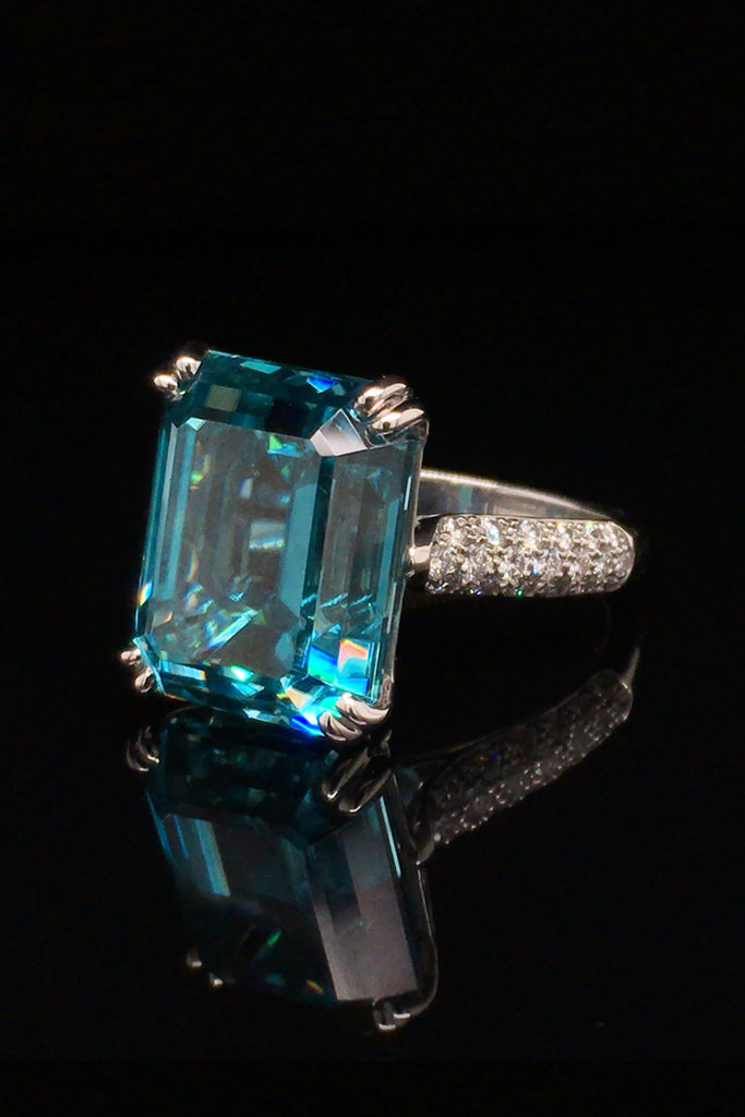Emerald cut blue zircon ring store